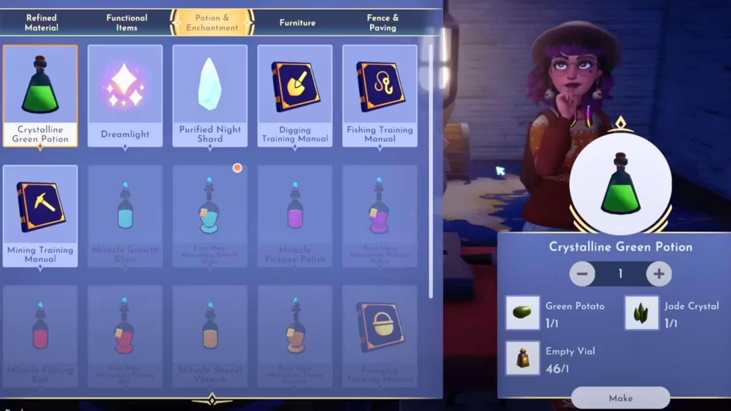 How to Make the Crystalline Green Potion In Disney Dreamlight Valley